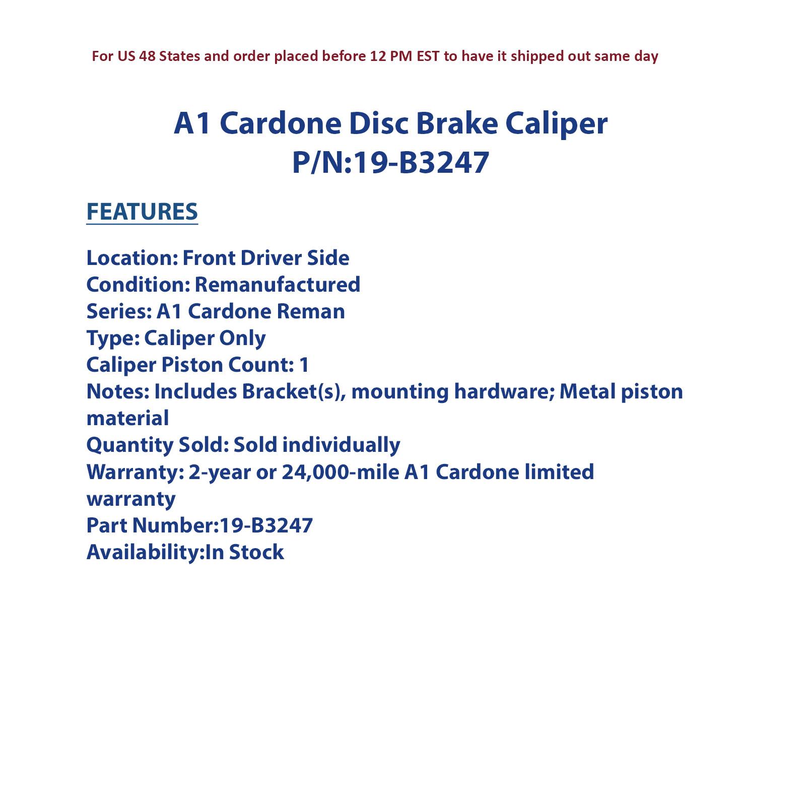 Disc Brake Caliper-Sedan Cardone 19-B3247 Reman for sale online | eBay