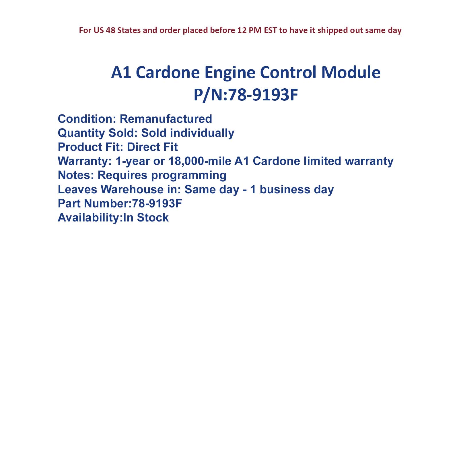 Engine Control Module (ECM)-Computer Cardone 78-9193F Reman for sale ...