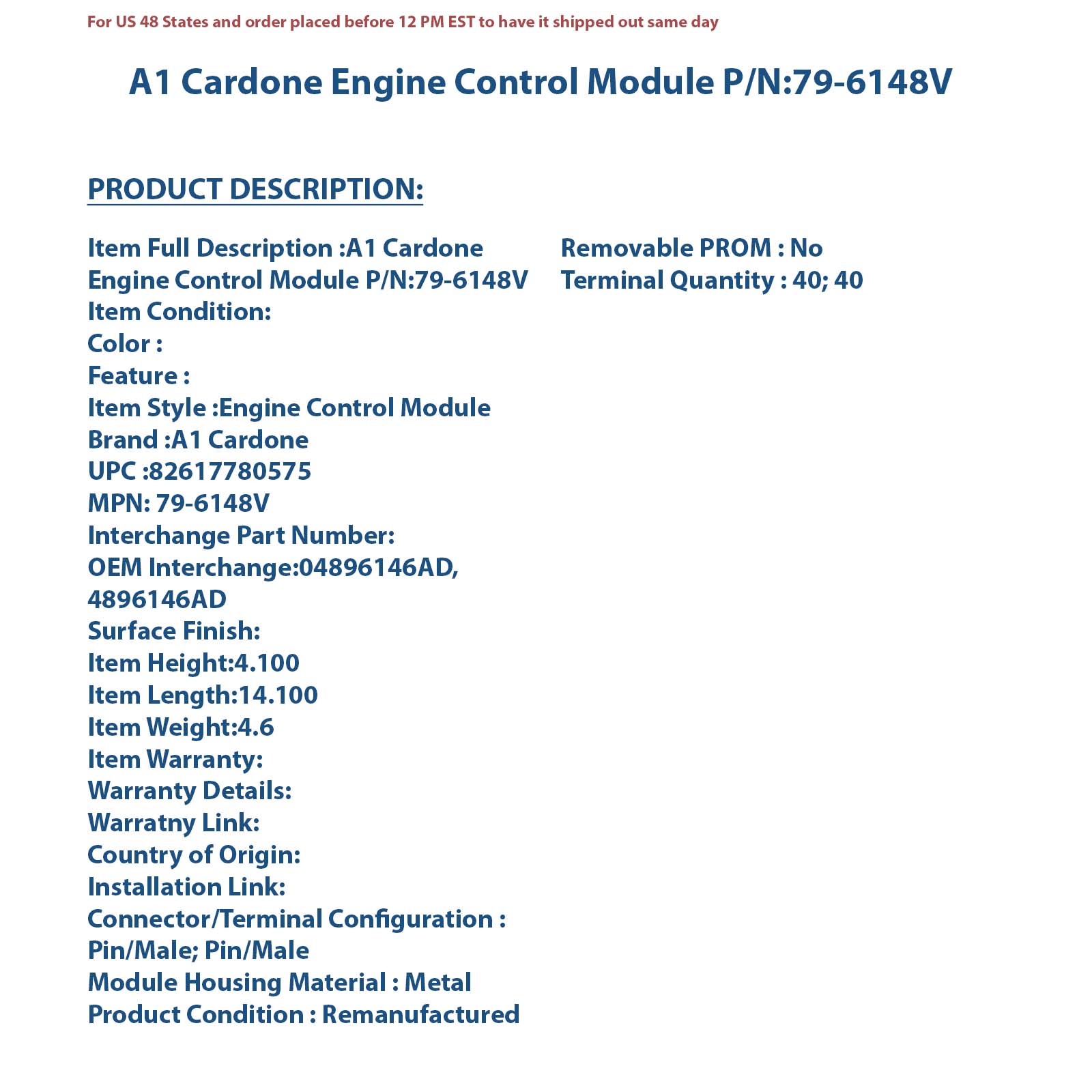 Engine Control Module (ECM)-Computer Cardone 79-6148V Reman for sale ...