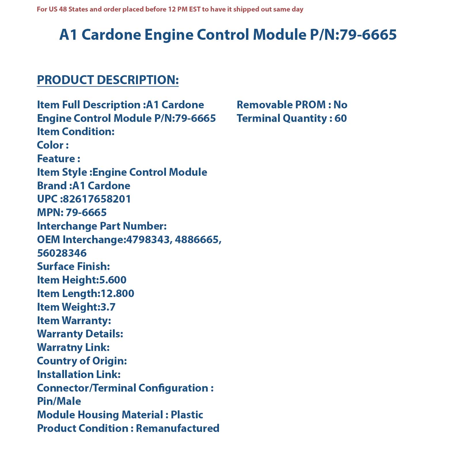 Engine Control Module (ECM) Cardone 79-6665 Reman for sale online | eBay